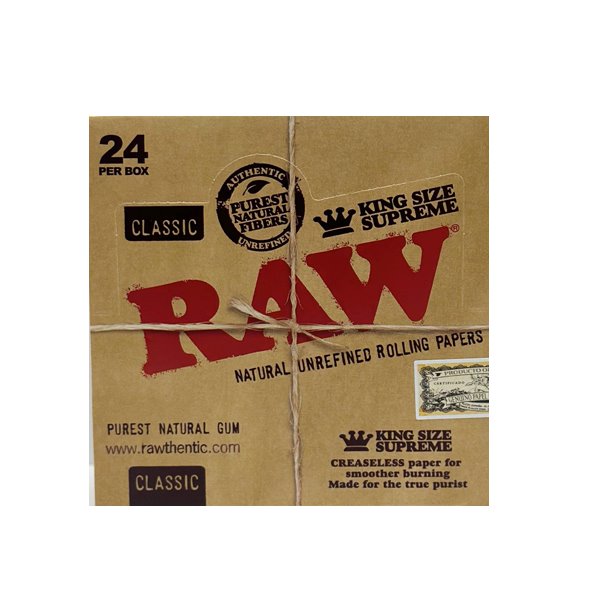Raw Classic King Size Supreme Unrefined Rolling Papers 24 Per Box