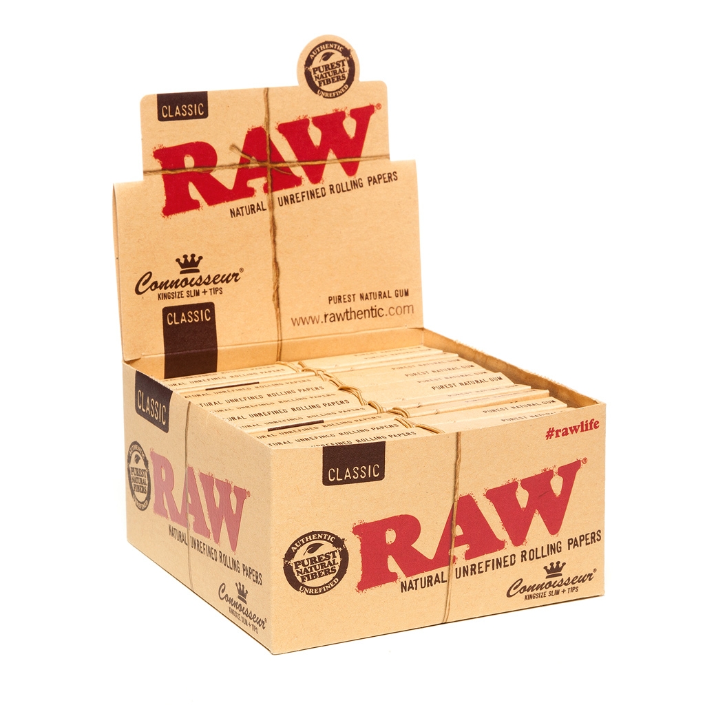 Raw Classic King Size Slim And Tips 24 Packs Per Box Connoisseur